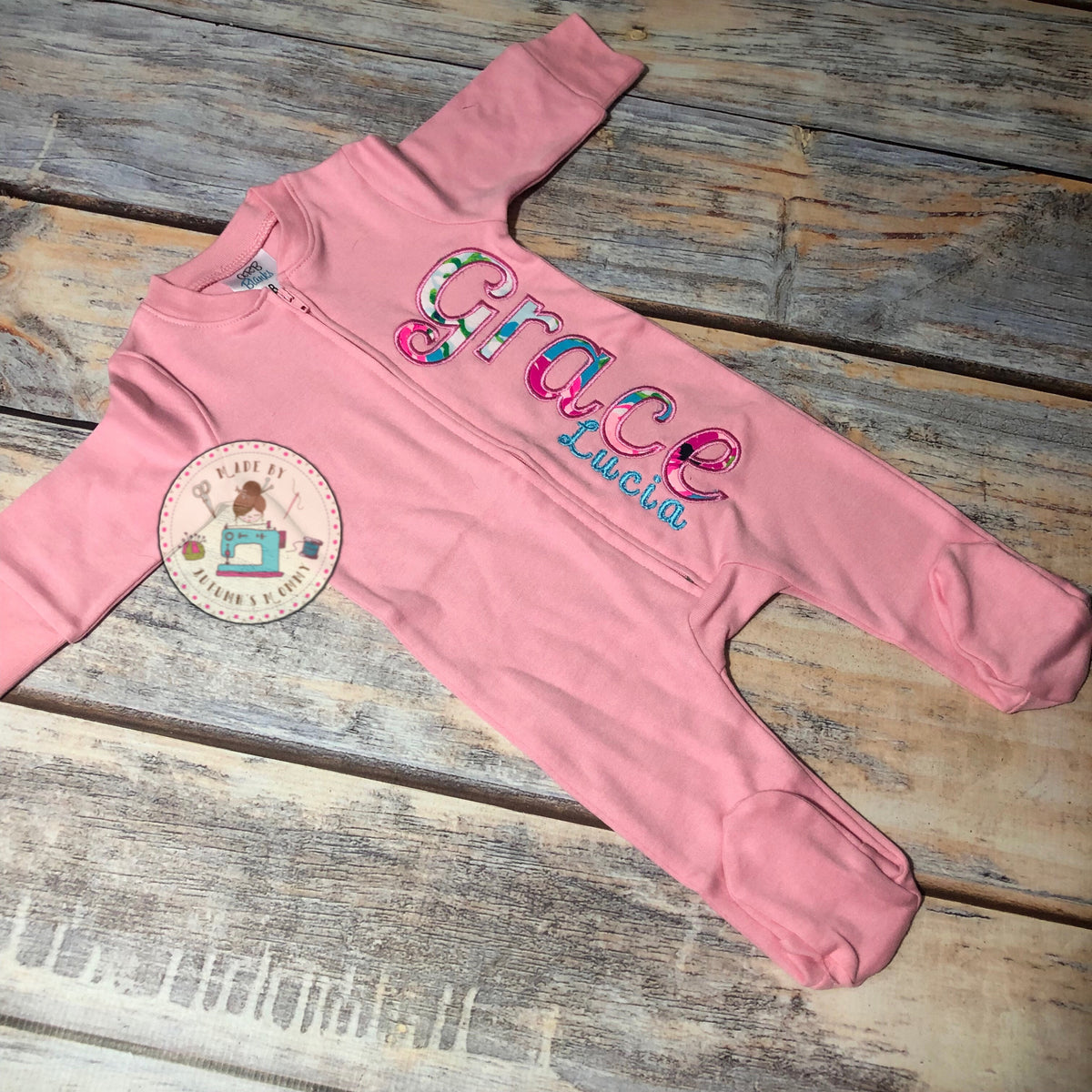 Lilly Baby Girl appliqué embroidery footie and sleeper - multiple prin ...